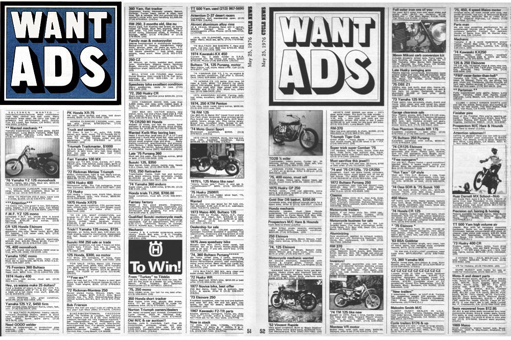 Archives Column | Want Ads, 50 Years Ago - Cycle News